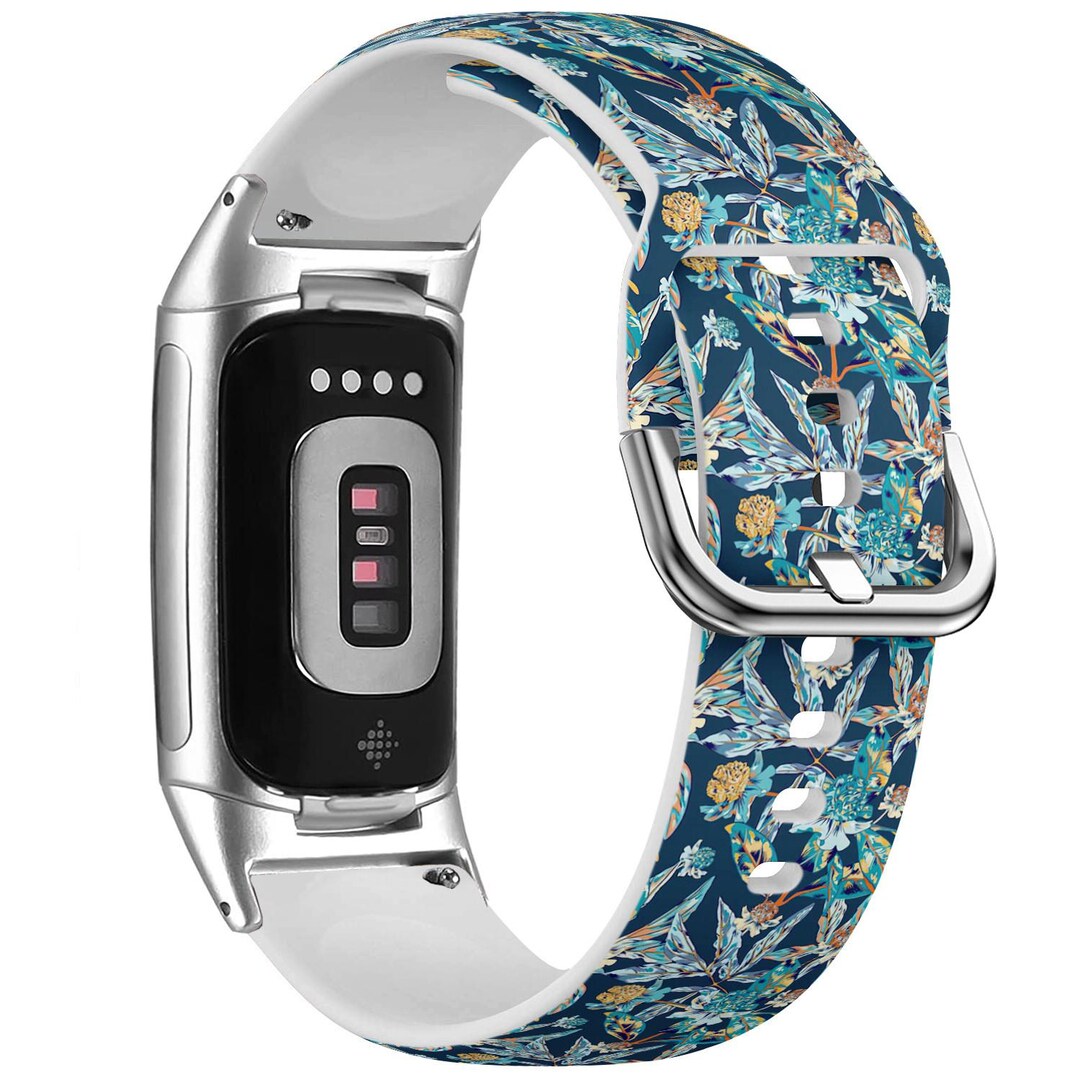 Blue Vintage Flower Print Watch Band for Fitbit Versa 1/2/3 4, Fitbit ...