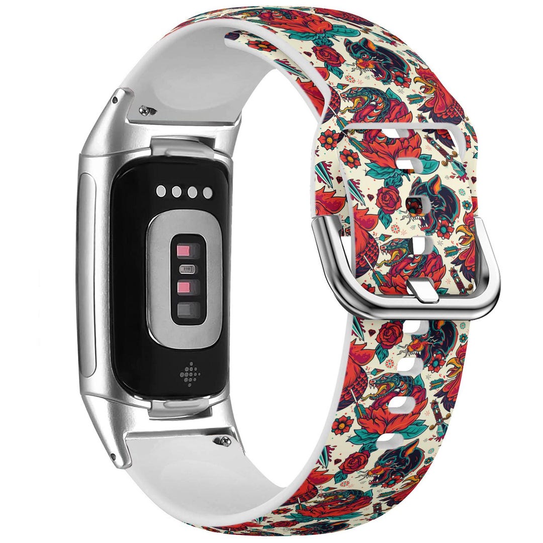 Old School Tattoo Pattern Watch Band for Fitbit Versa 1/2/3 4, Fitbit ...