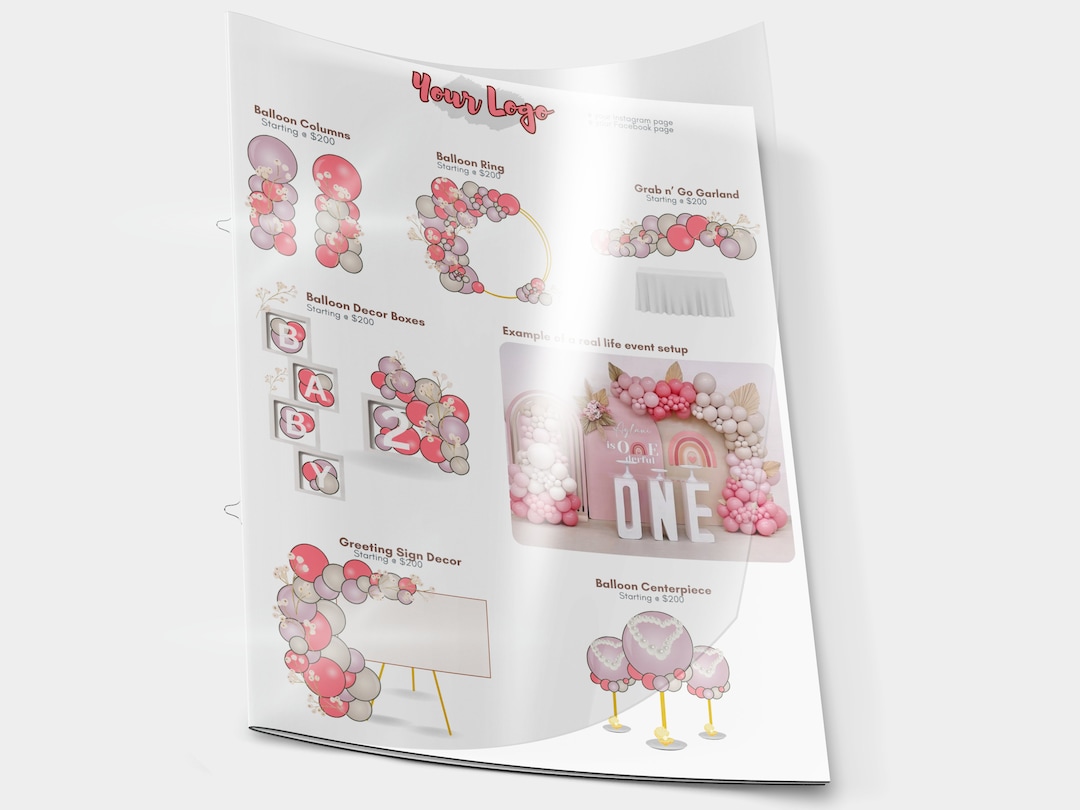 Pink & Beige Balloon Menu Pink Balloon Menu Template Pink Balloon ...