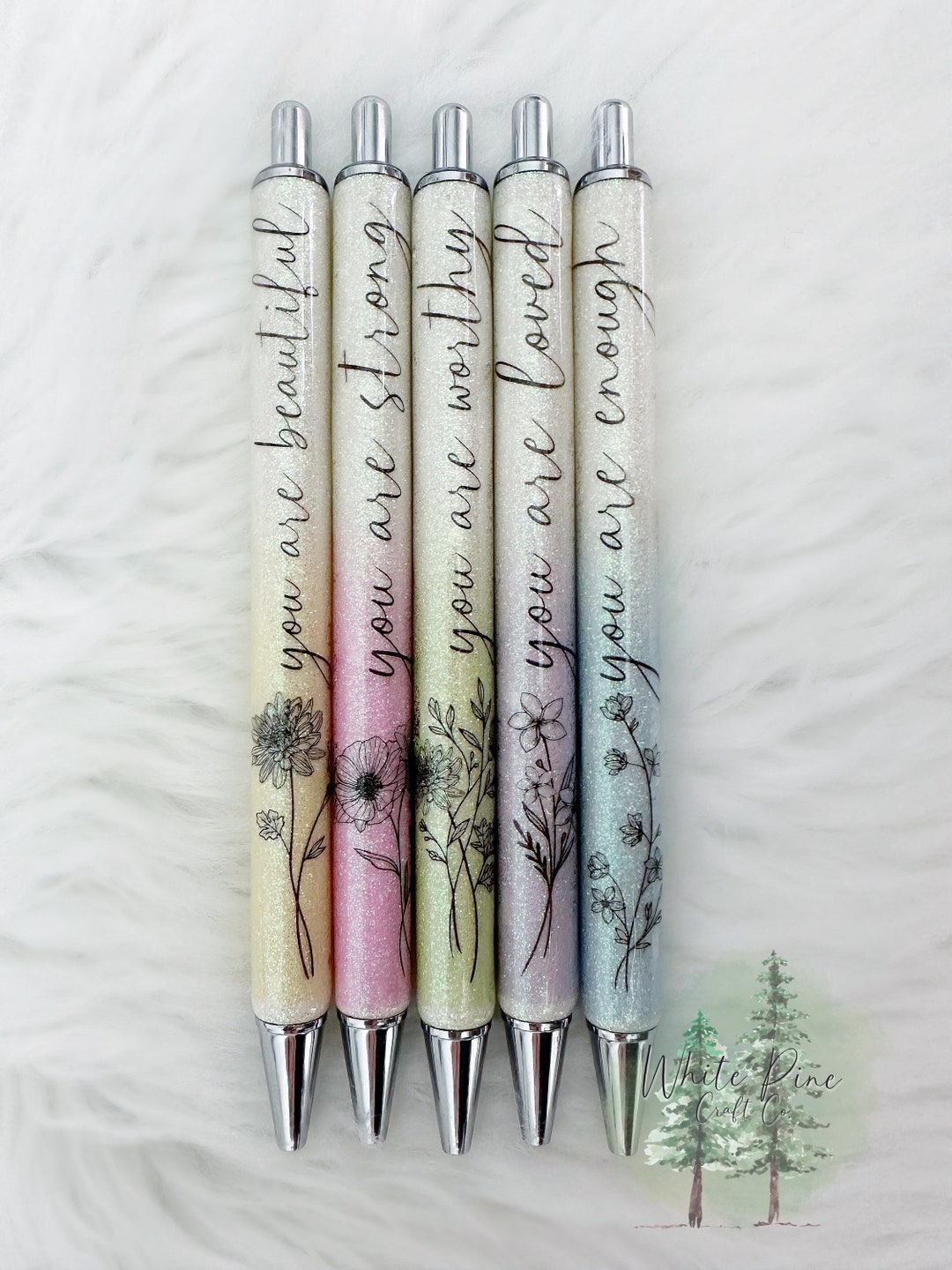 Affirmation Glitter Pen Set | Custom Pen Set | Words of Affirmation ...