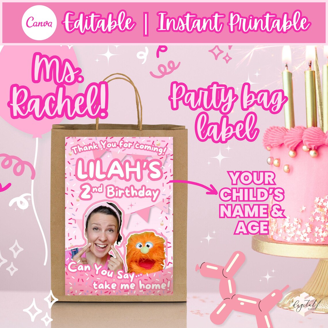 Ms Rachel Party Bag Label, Ms Rachel Birthday Party Decor, Ms Rachel ...