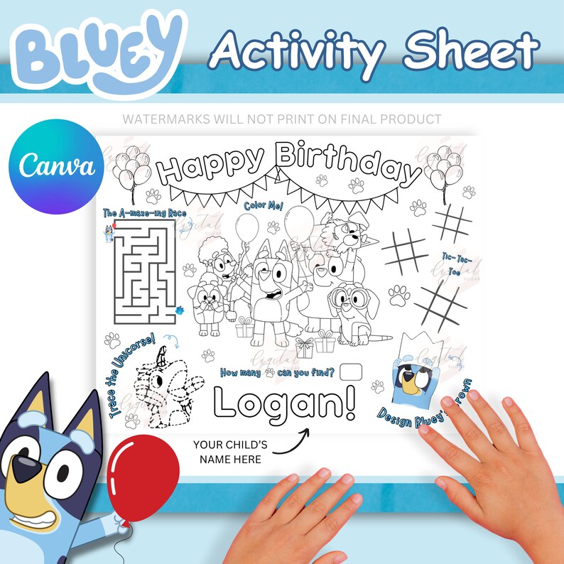 Blue Dog Activity Sheet, Birthday Activity Sheet, Blue.y Birthday, DIY ...