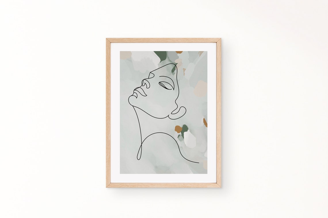 Abstract Art Line Drawing Female Profile Over Abstract - Etsy