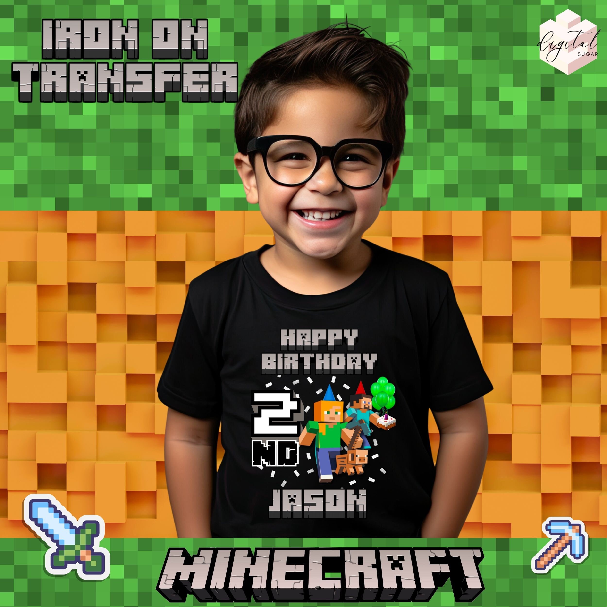 Minecraft Birthday Iron on Transfer, Customizable Minecraft Name T ...
