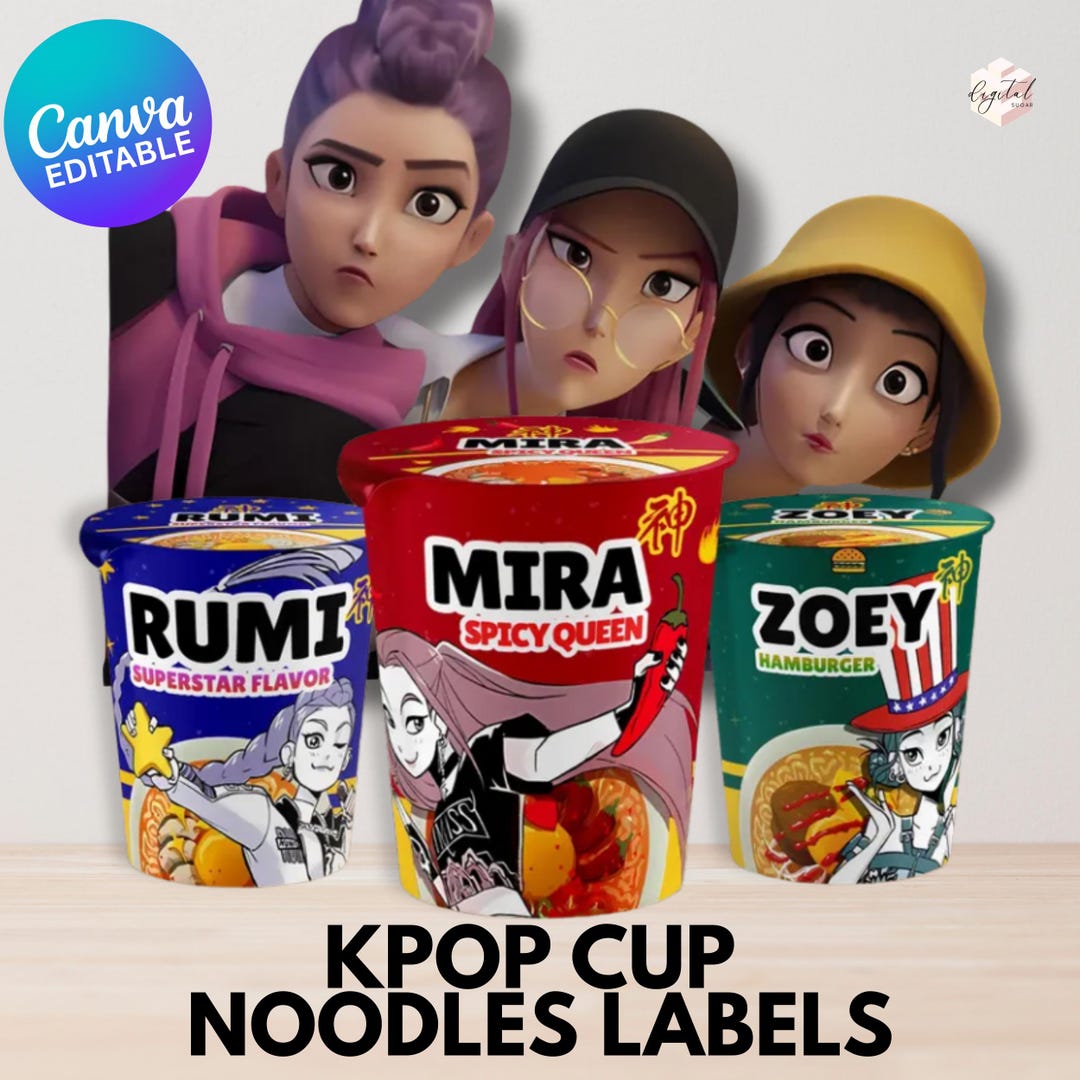 Kpop Demon Hunters Ramen Cup Covers, Rumi, Mira, Zoey Ramyeon Cup ...