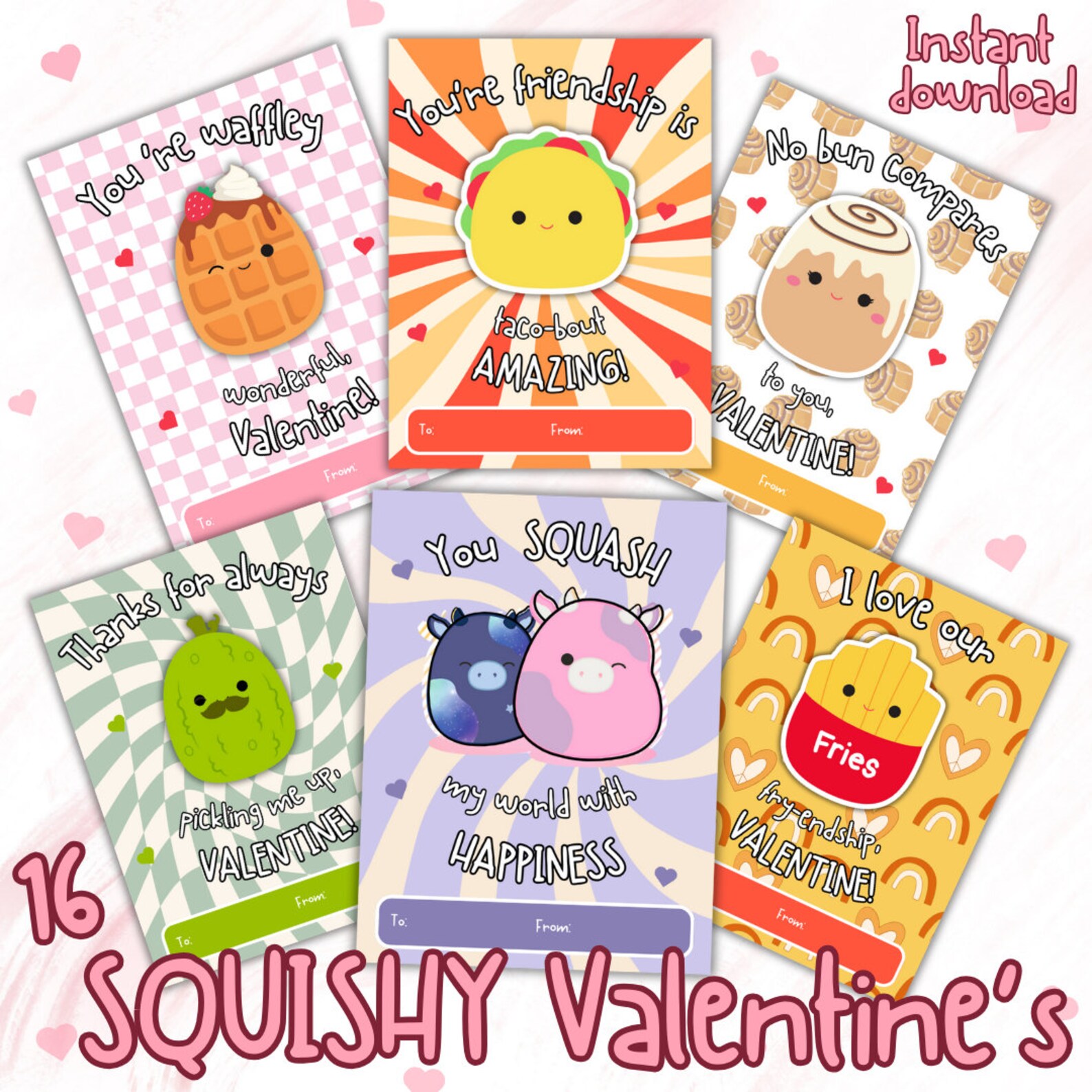 Squish Valentine Cards - Printable - Instant Download - Kids Valentines ...