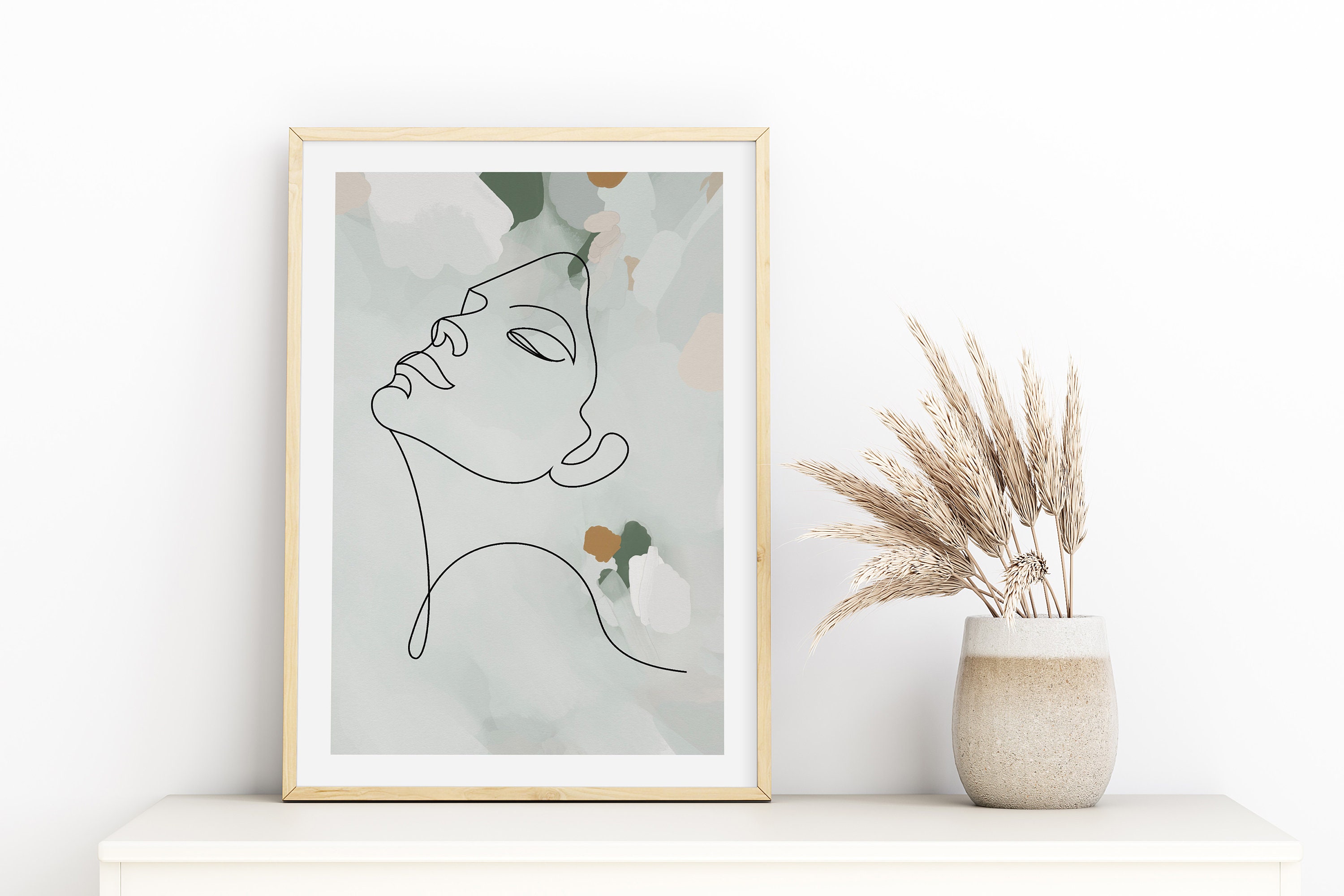 Abstract Art Line Drawing Female Profile Over Abstract - Etsy