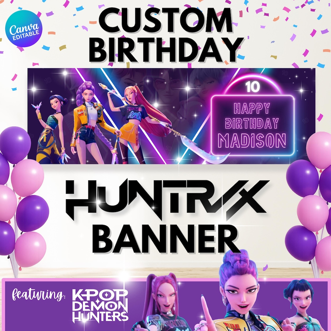 Kpop Demon Hunter Birthday Banner, Customizable Canva Template, Huntrix ...