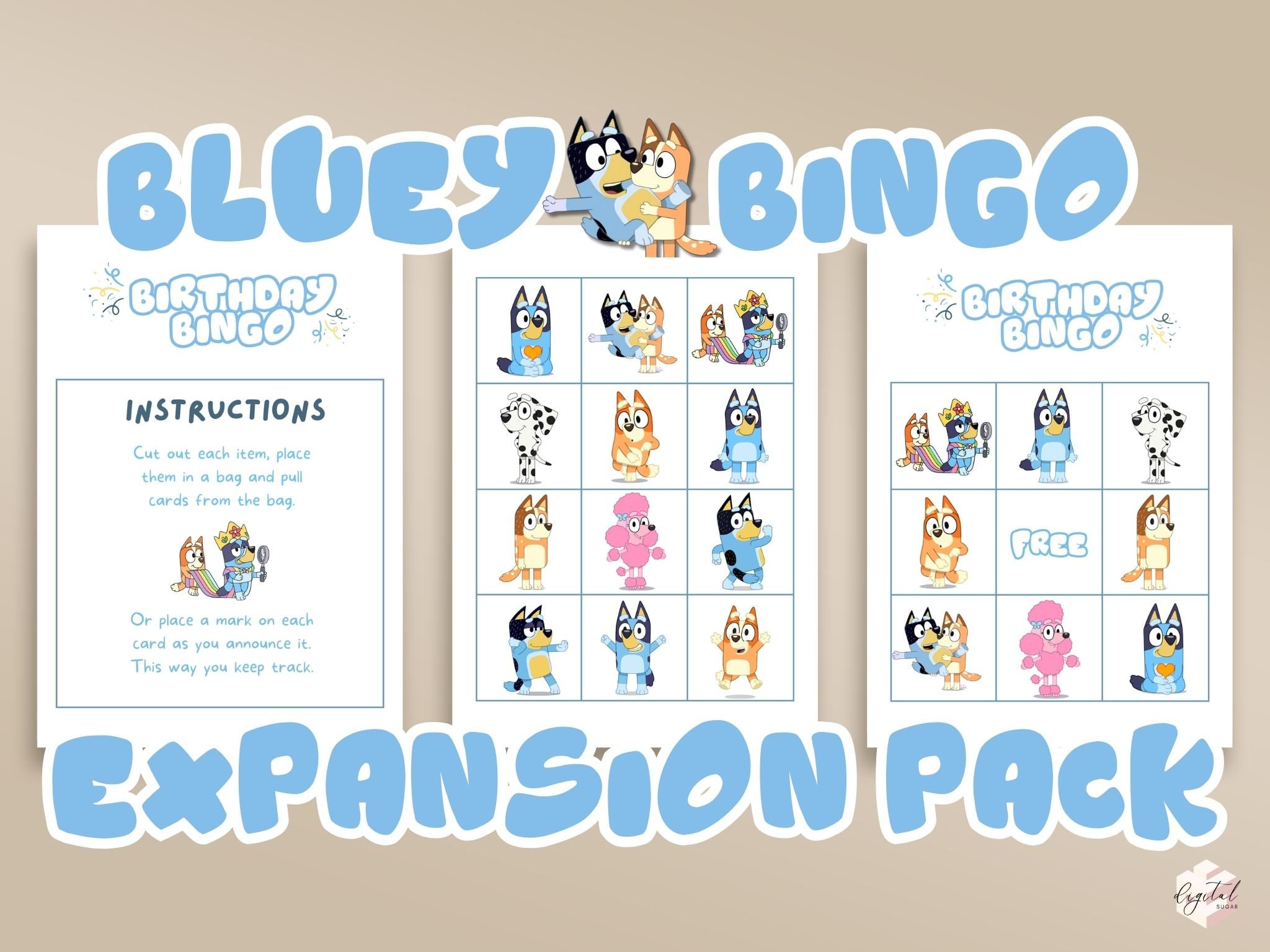 Bluey Bingo Birthday Game 6 PC EXPANSION Pack , Blue.y Birthday Bingo ...