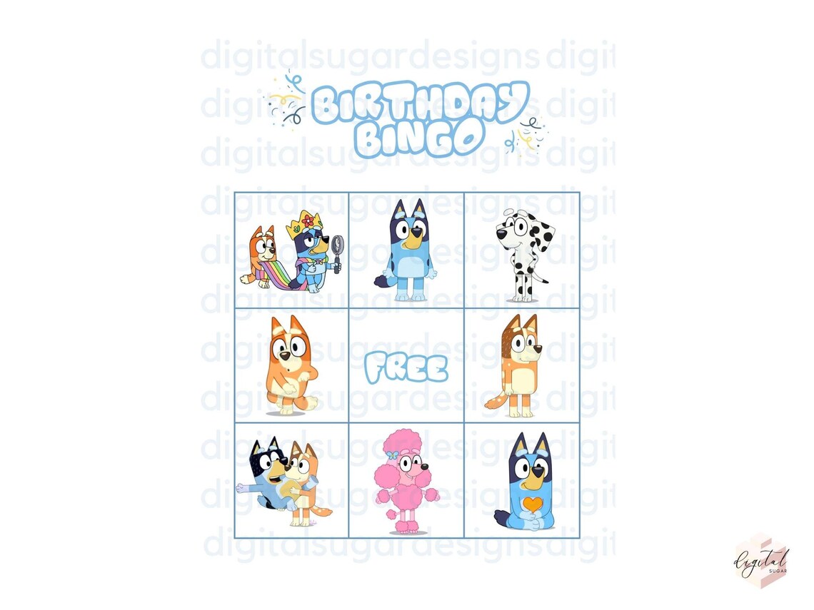 Blue Dog Bingo Birthday Game, Blue Dog Birthday Bingo, Instant Download ...