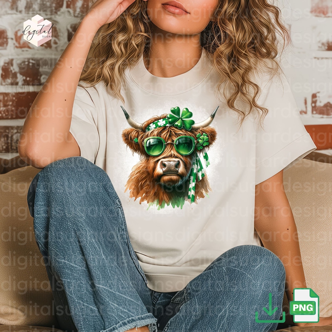 St Patrick's Day Highland Cow PNG, St Patrick's Day PNG, Clover ...
