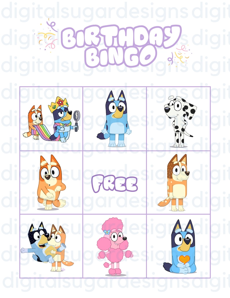Blue.y Bingo Birthday Game, Blue.y Birthday Bingo, Instant Download ...