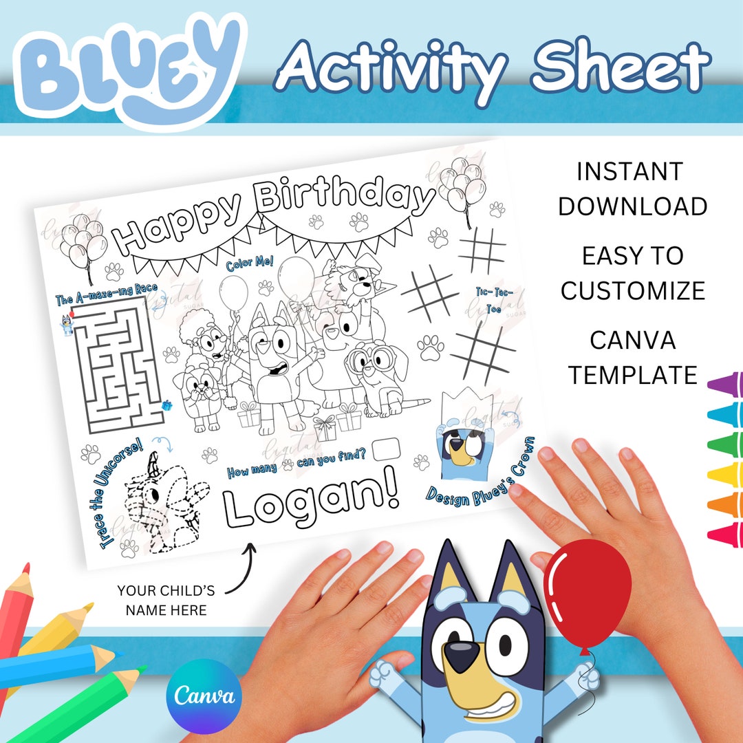 Blue Dog Activity Sheet, Birthday Activity Sheet, Blue.y Birthday, DIY ...