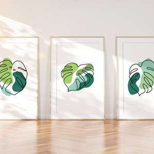 Set of 3 Monstera Line Art | Modern Abstract Wall Decor | Botanical ...