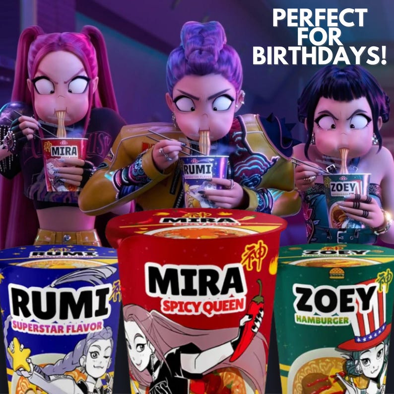 Kpop Demon Hunters Ramen Cup Covers, Rumi, Mira, Zoey Ramyeon Cup ...