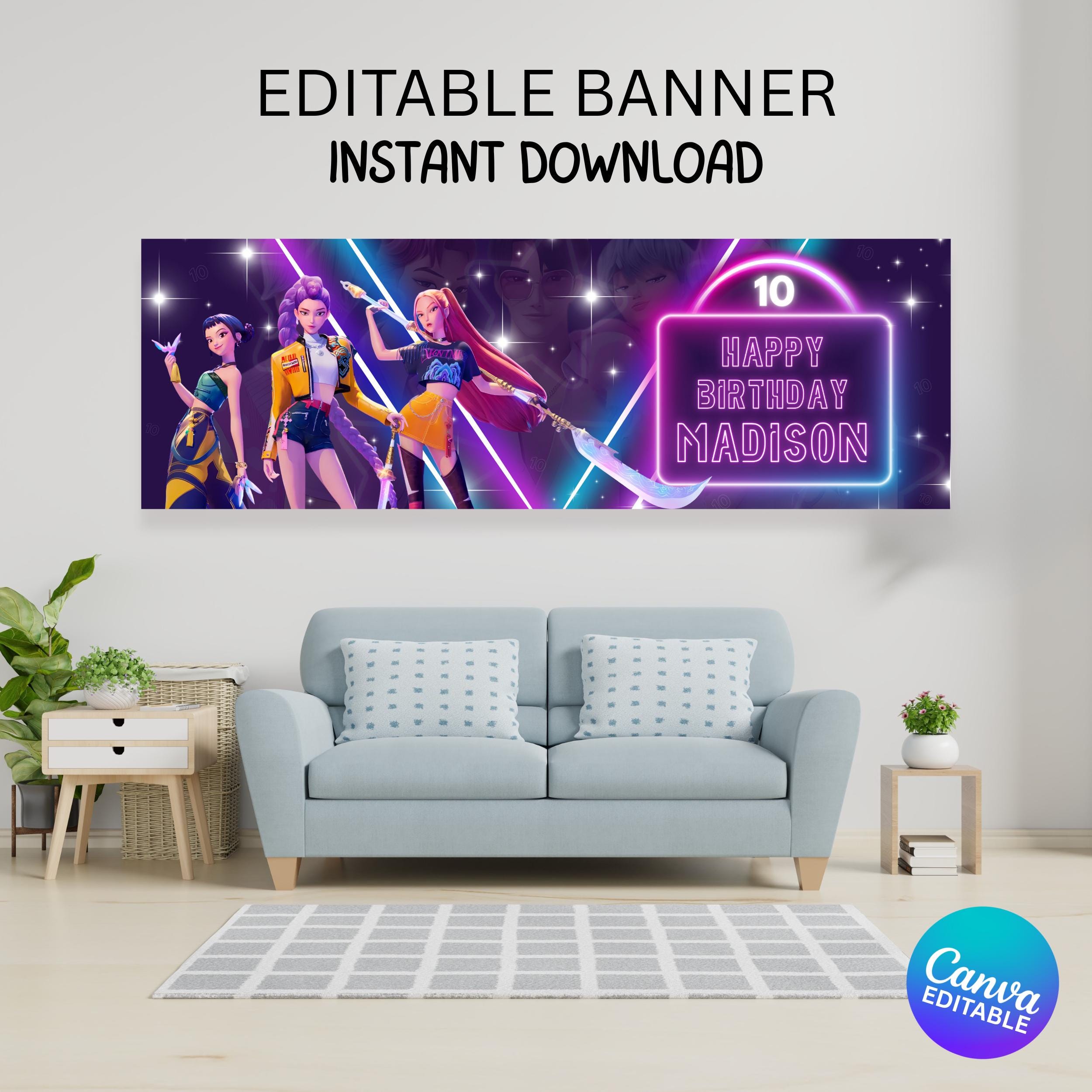 Kpop Demon Hunter Birthday Banner, Customizable Canva Template, Huntrix ...