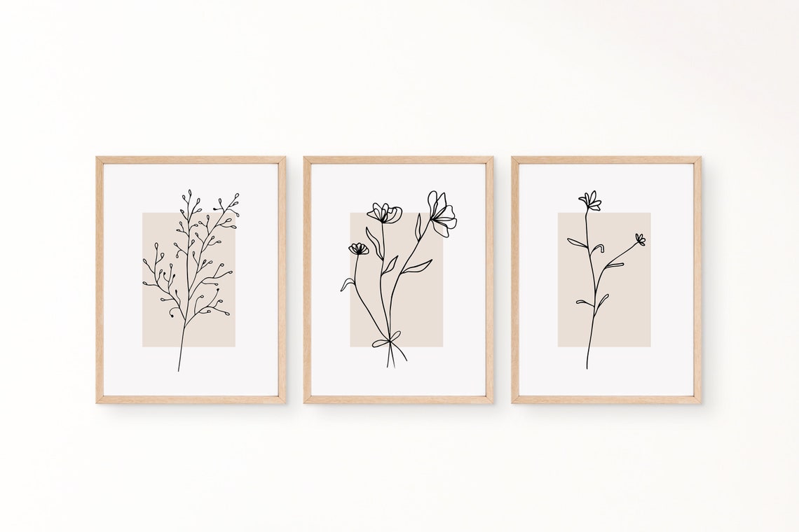 Set of 3 Flower Line Art | minimalist Line Art | Flower Drawing ...
