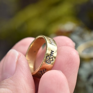 Thick Ancient Symbol Ring in Bronze or Silver, Handmade Simple Band ...