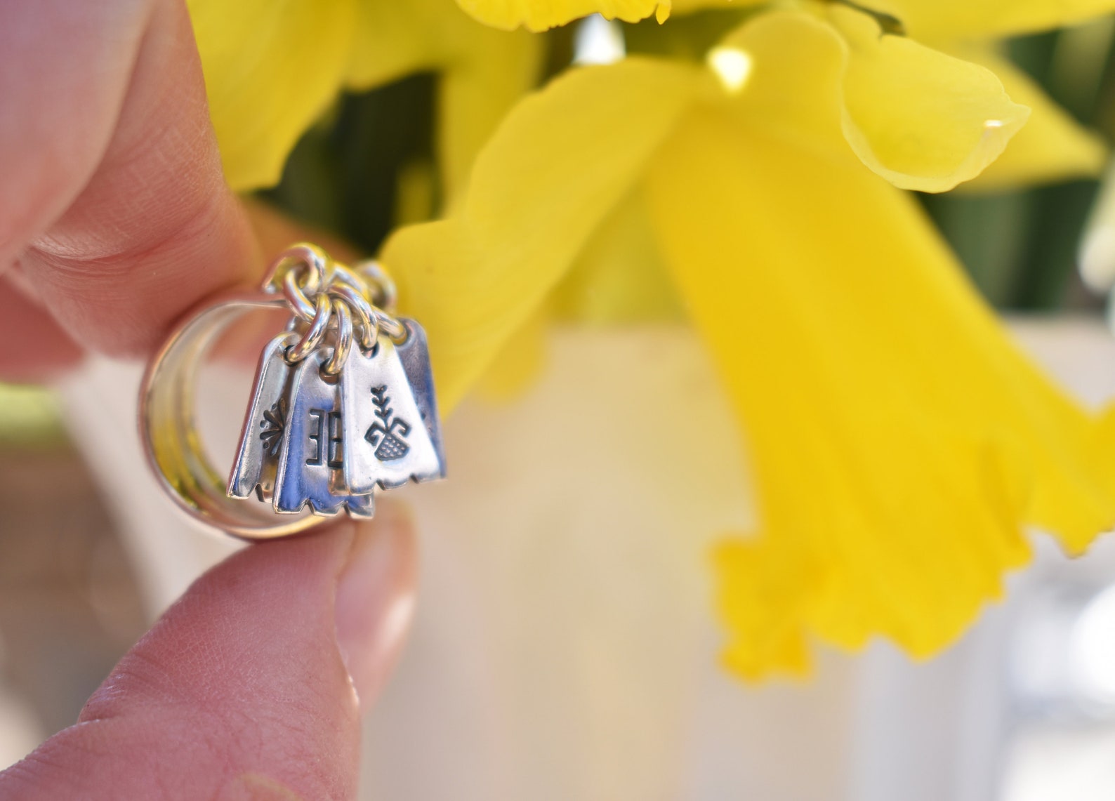 Latvian Seven Day Ring With Charms Sterling Silver Brides | Etsy