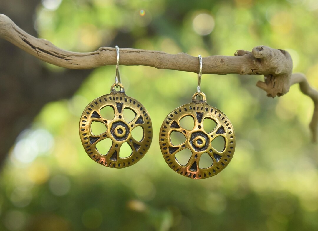 Baltic Sun Wheel Earrings in Bronze, Handmade Norse Sun Jewelry, Symbol ...