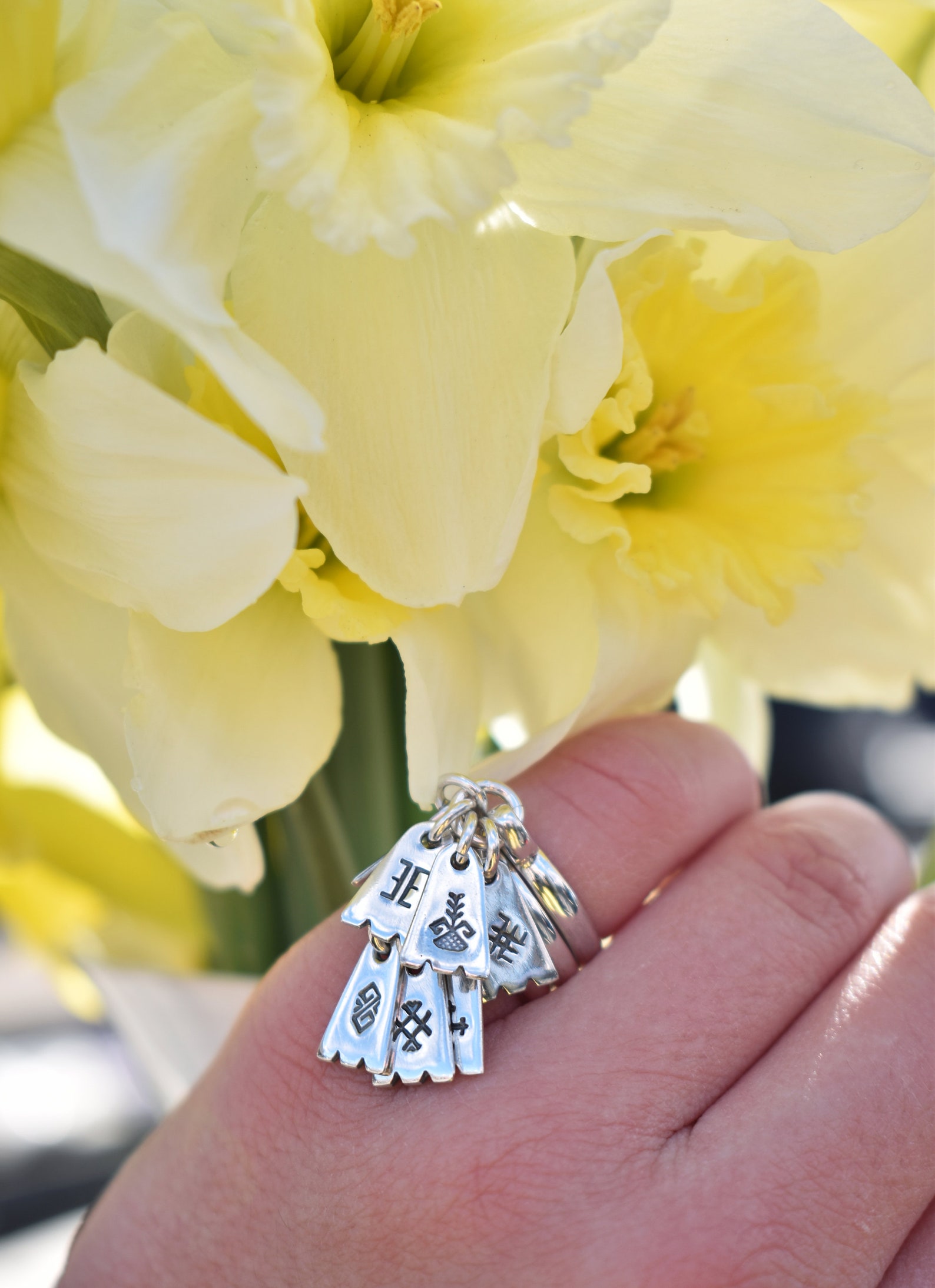 Latvian Seven Day Ring With Charms Sterling Silver Brides | Etsy