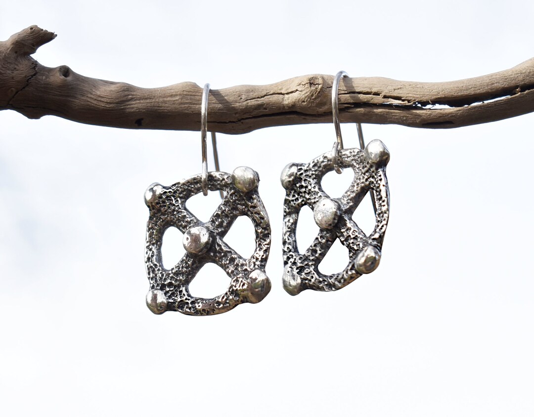 Small Ancient Sun Cross Earrings, Handmade Sterling Silver Pagan ...