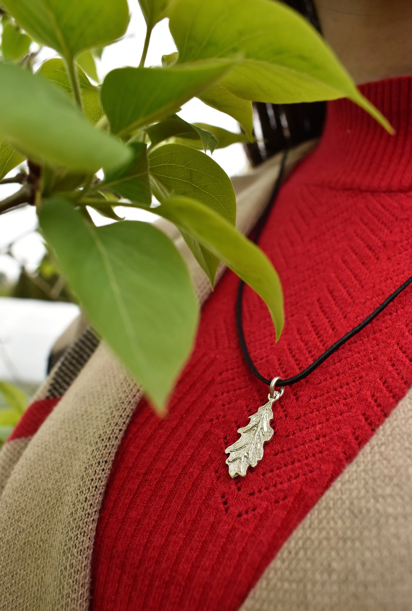 Oak Leaf Pendant, Small Dainty Leaves Necklace in Sterling Silver ...