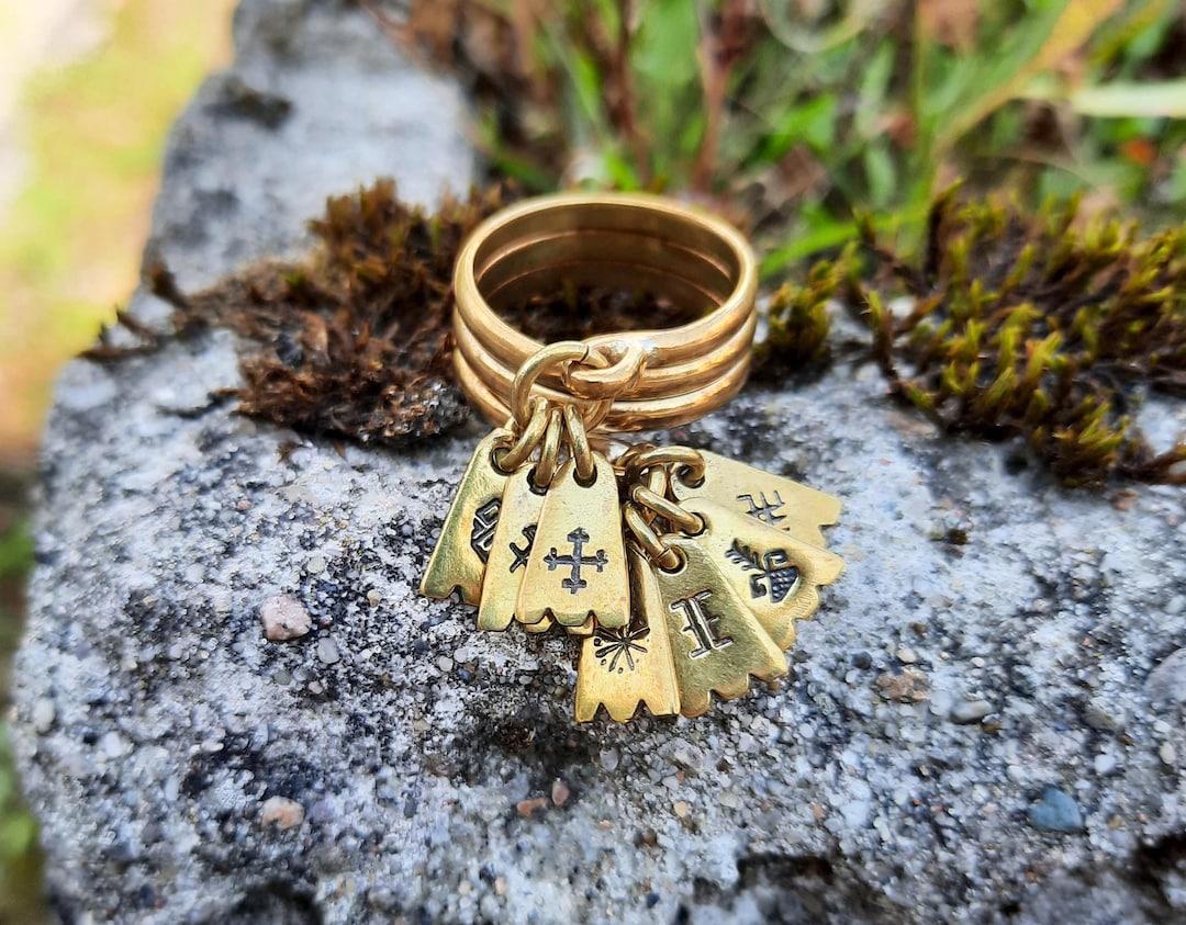 Dangle Charm Ring With Good Luck Symbols – Baltic Runes, Seven Days ...