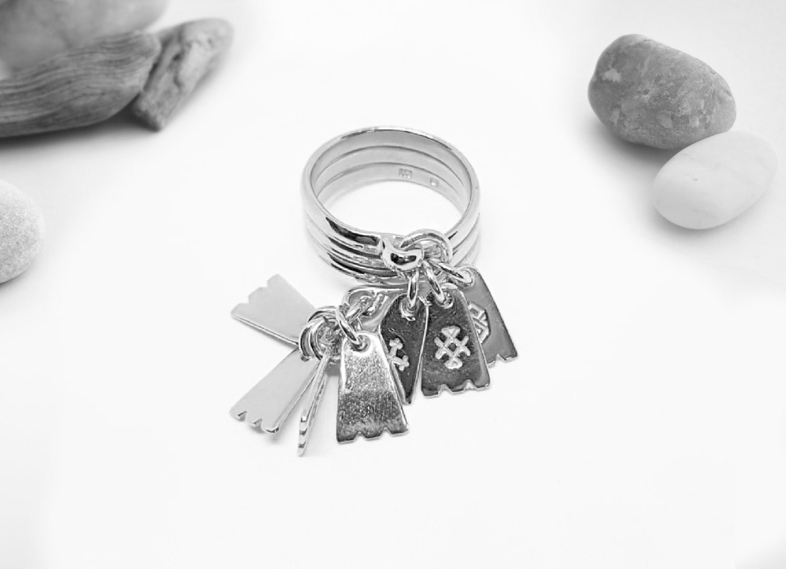 Latvian Seven Day Ring With Charms Sterling Silver Brides | Etsy