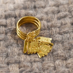 Dangling Ring With Charms, Yellow 14K Gold Plated Sterling Silver ...