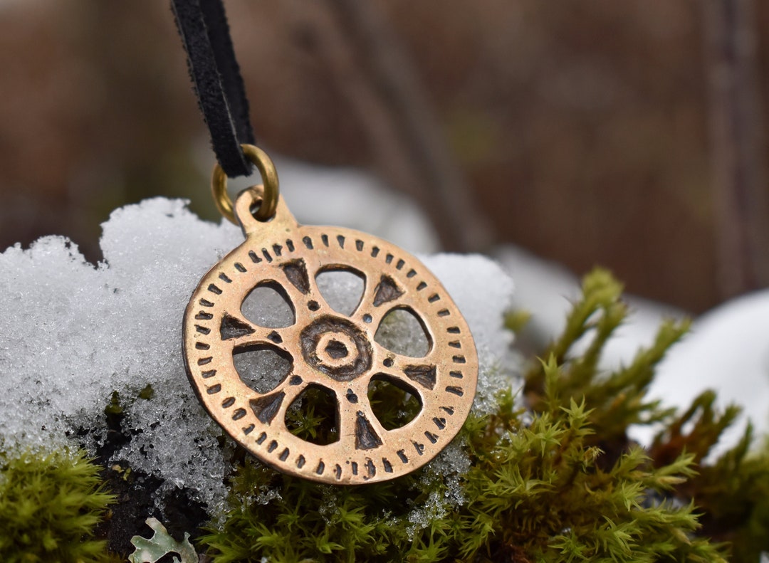 Latvian Sun Wheel Pendant, Handmade Viking Pagan Necklace in Bronze or ...