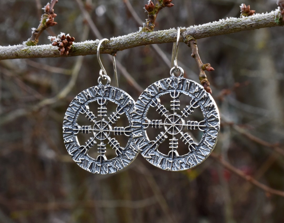 Viking Helm of Awe Earrings in Sterling Silver, Nordic Jewelry for Her ...