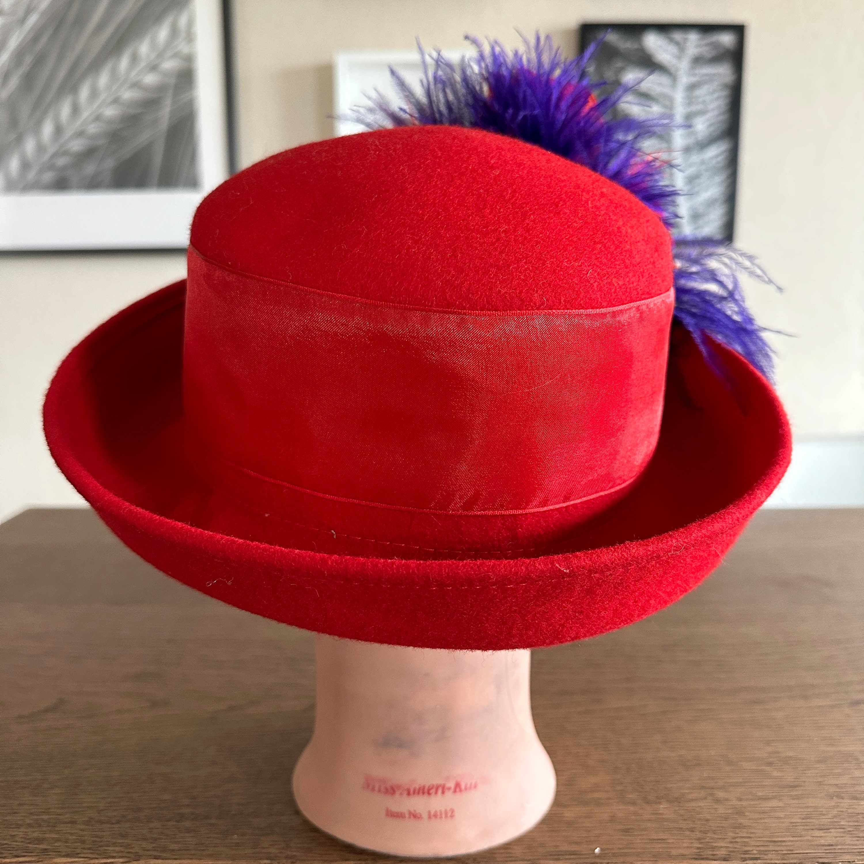 Vintage Red Church Hat Derby Hat Wool Felt Feather Hat - Etsy