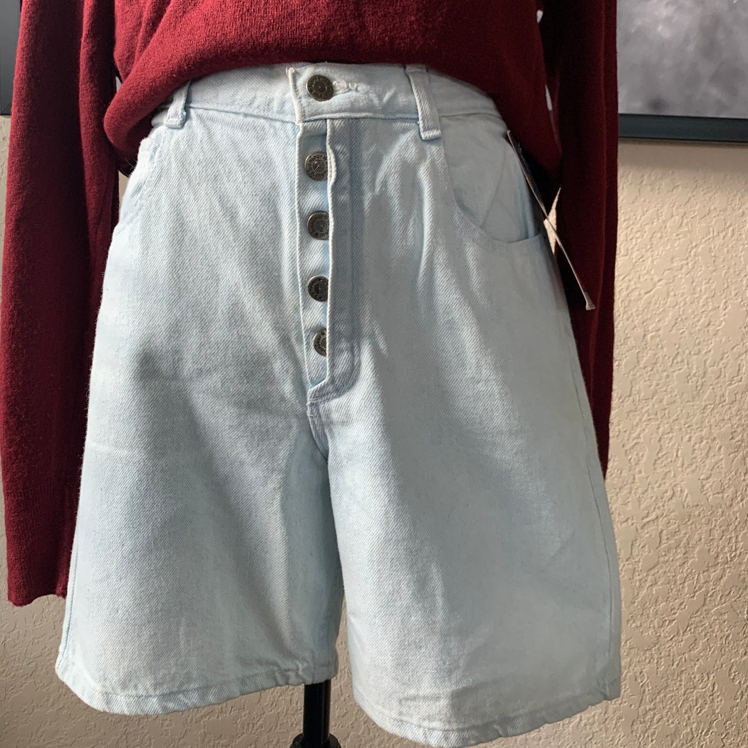 Vintage Bonjour Denim Shorts: High Waist Button Fly, Light Wash (28 ...