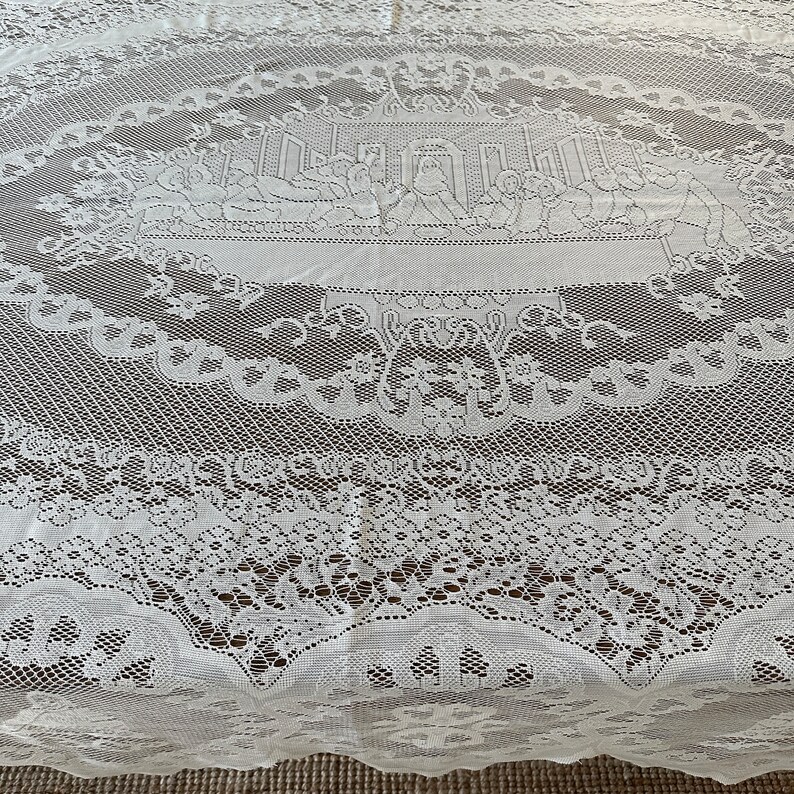 Vintage Lace Rectangular Tablecloth Ivory Color With LAST Supper Design ...