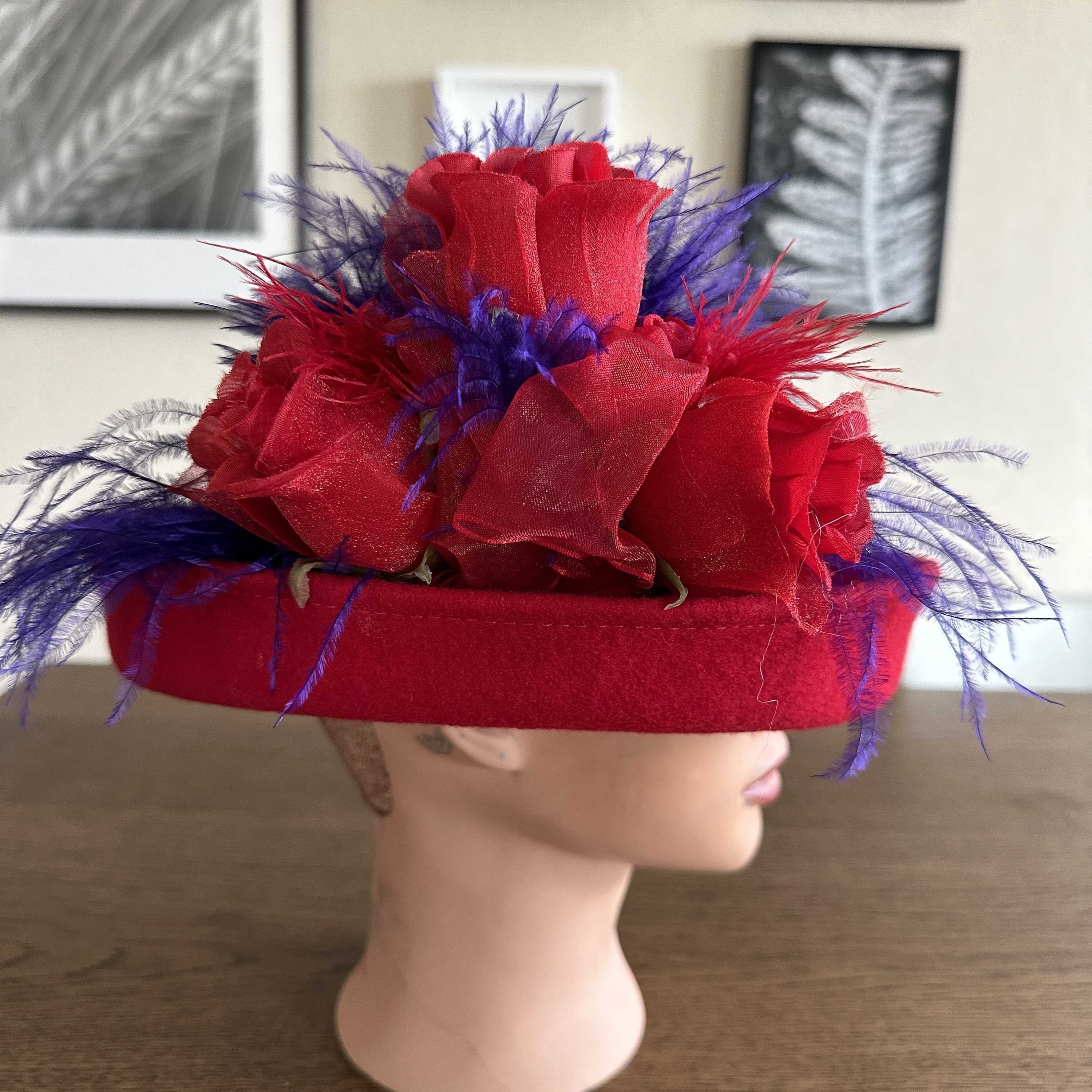 Vintage Red Church Hat Derby Hat Wool Felt Feather Hat - Etsy