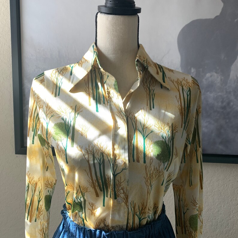 Long Sleeves Button Down Shirt Classic Collar Graphic Branches of Tree ...