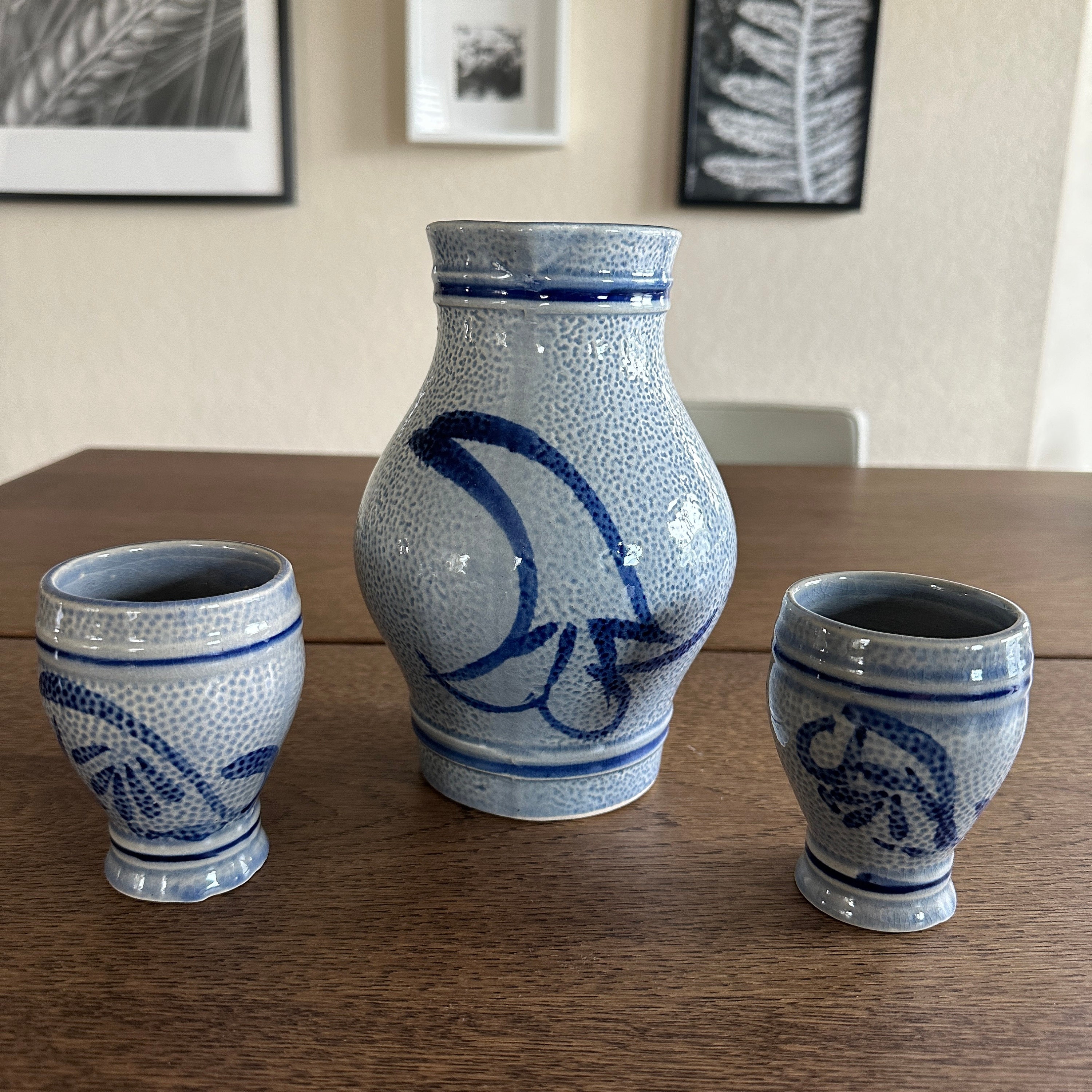 Vintage Salt Glaze German Pottery 1 Liter Pitcher and 2 Cups - Etsy