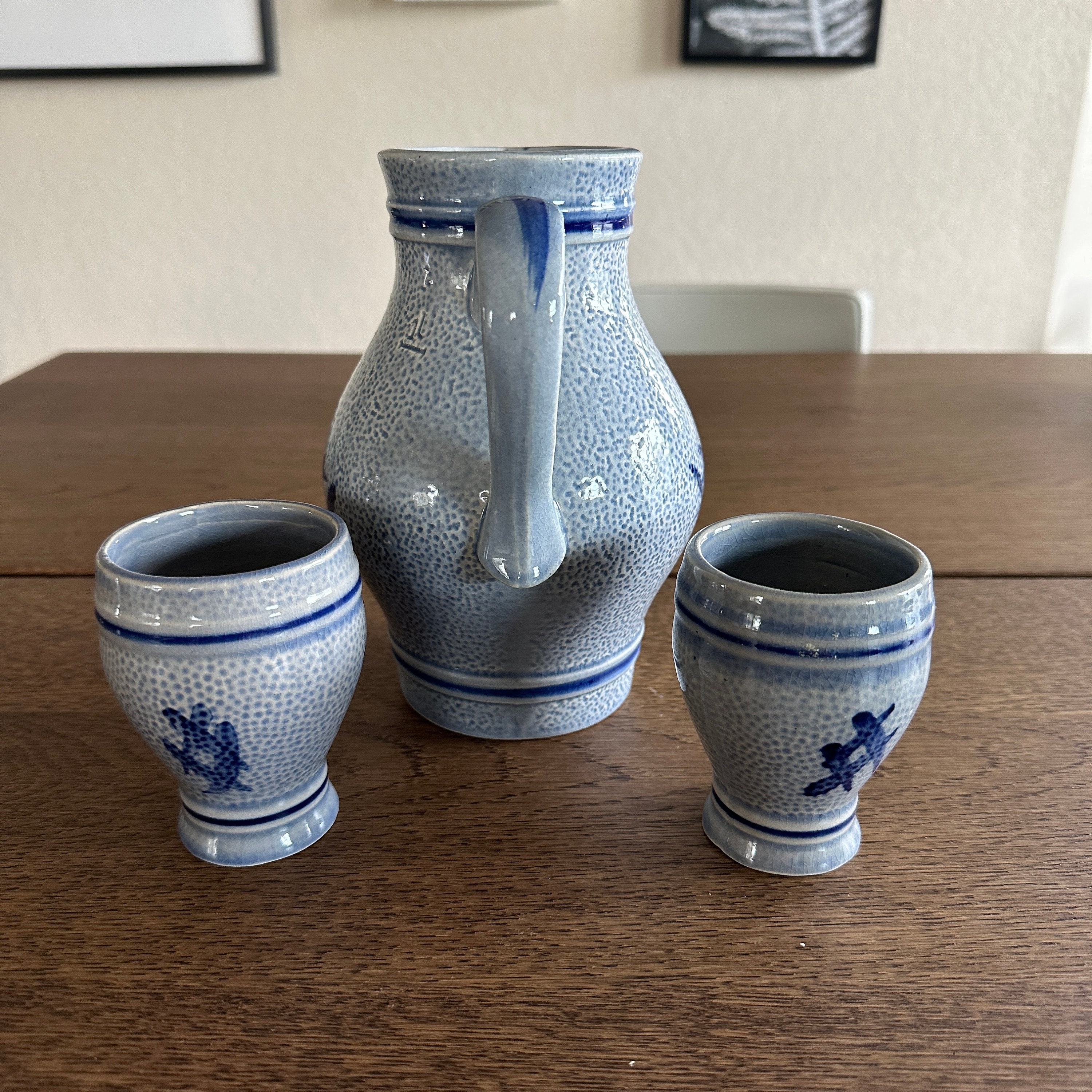 Vintage Salt Glaze German Pottery 1 Liter Pitcher and 2 Cups - Etsy