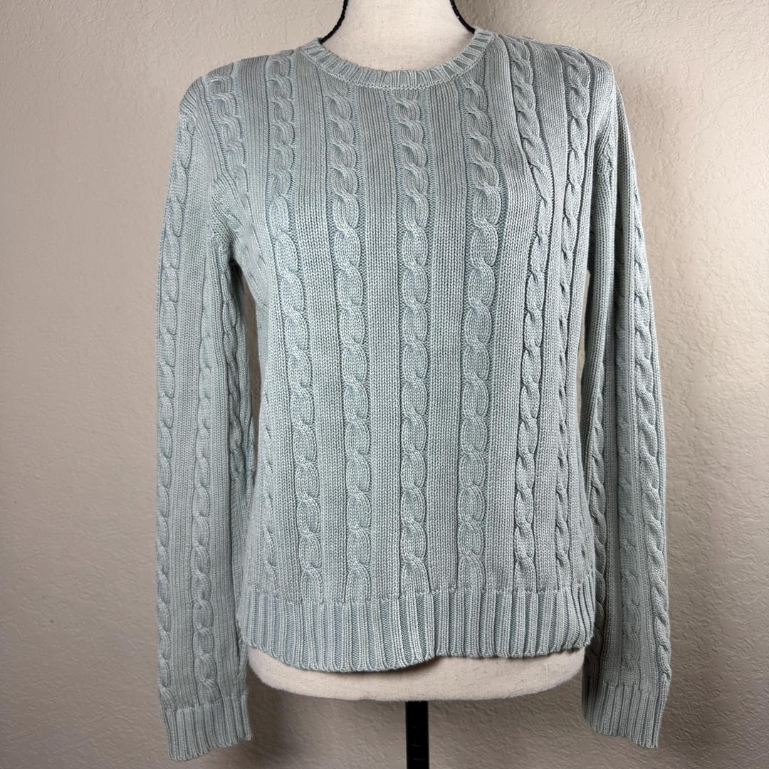 Vintage Eddie Bauer Women's Cable Knit Pullover Medium Dusty Blue - Etsy