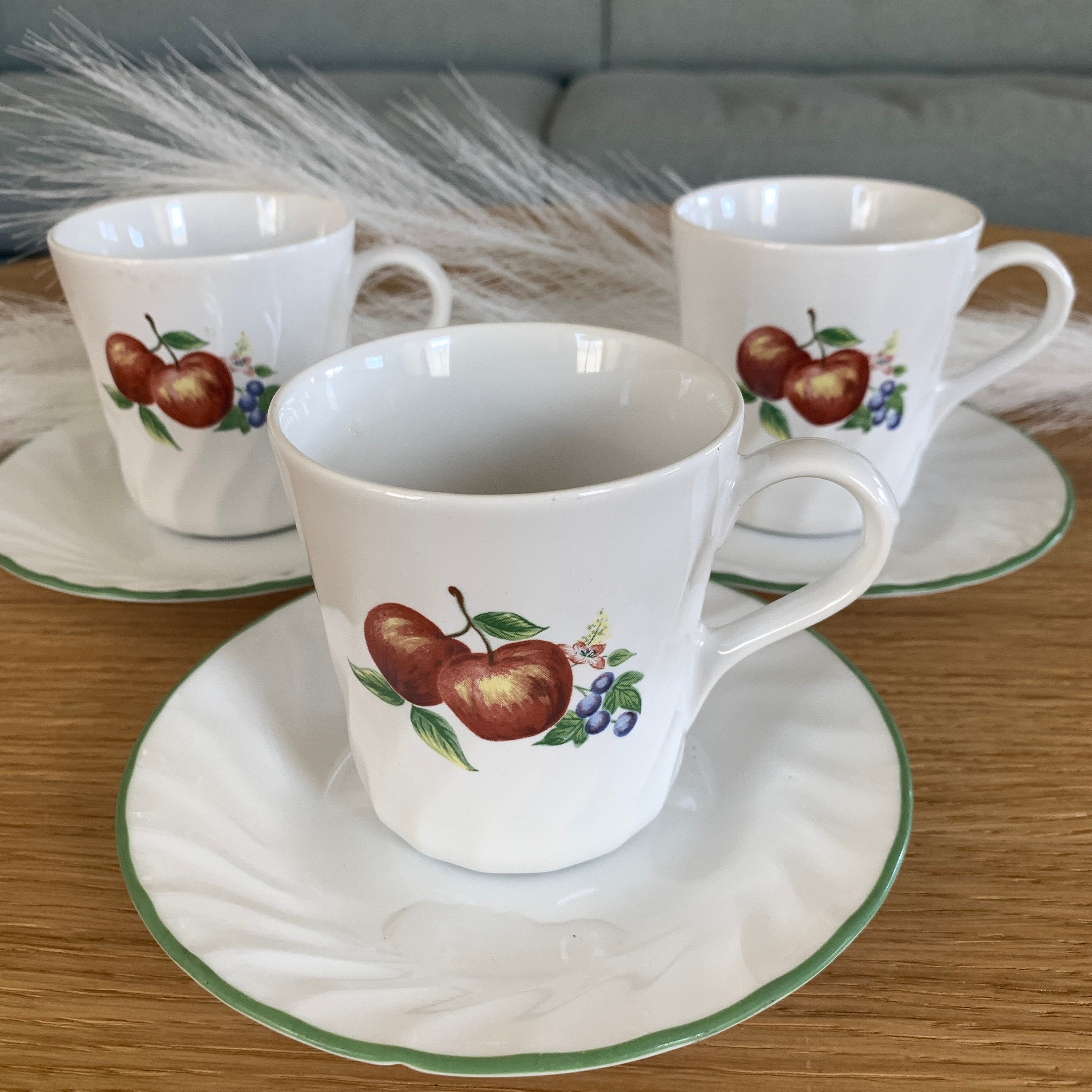 Vintage Corelle Coffee Mug Set: Chutney Swirl Apple Pear Design - Etsy