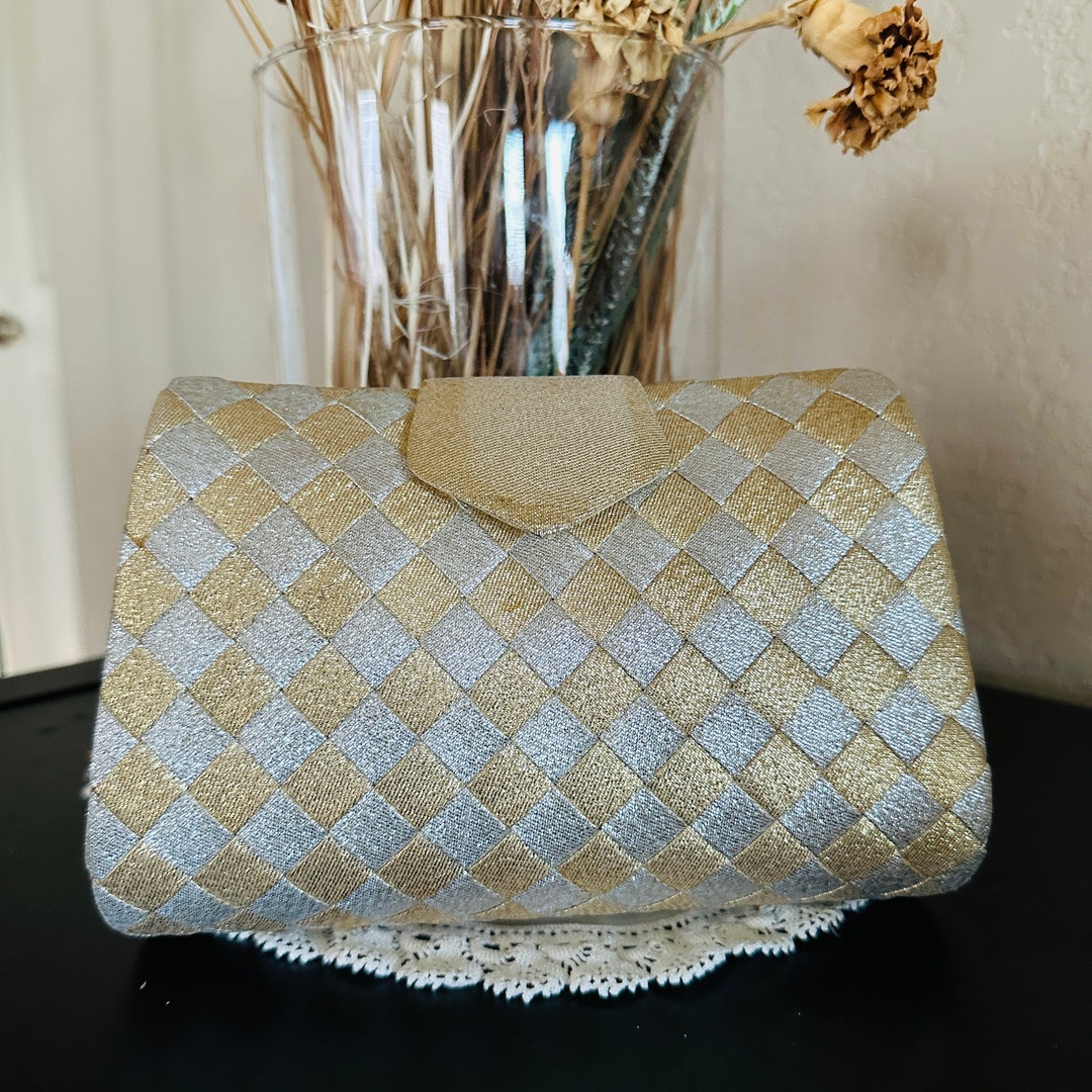 Vintage Evening Clutch Formal Shoulder Bag Gold Silver Weave Clutch - Etsy