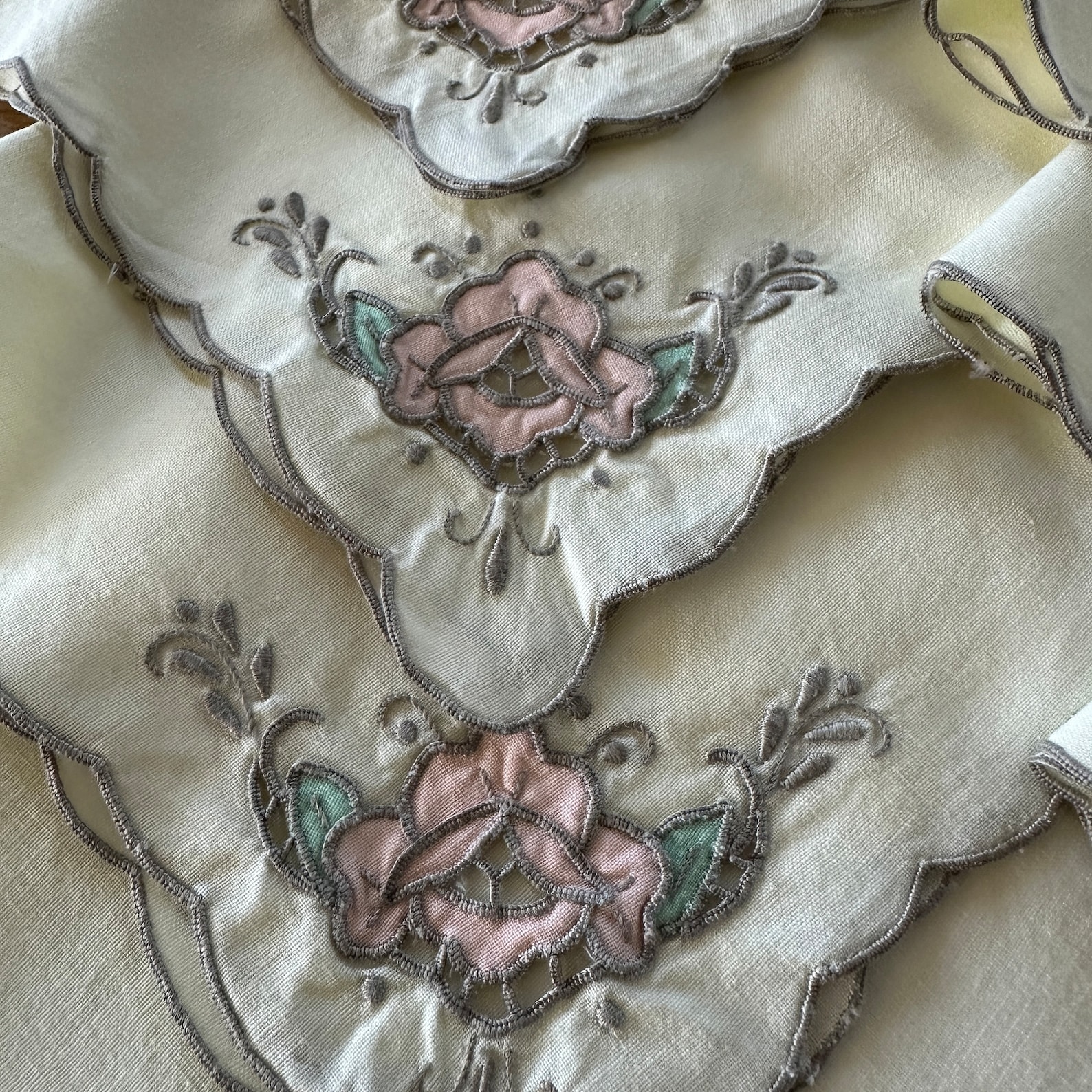 Set of 8 Vintage Napkins Cutwork Floral Pastel Color Embroidery ...