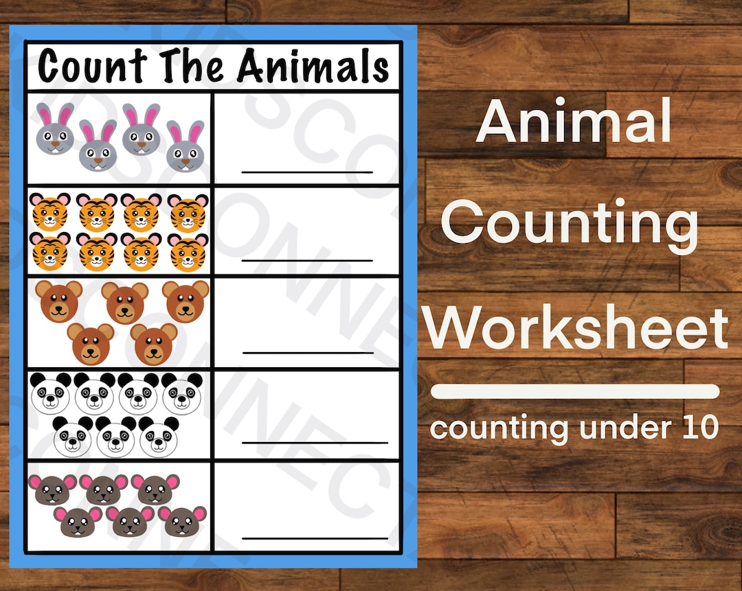 Counting Animals Worksheet - Under 10 - Etsy