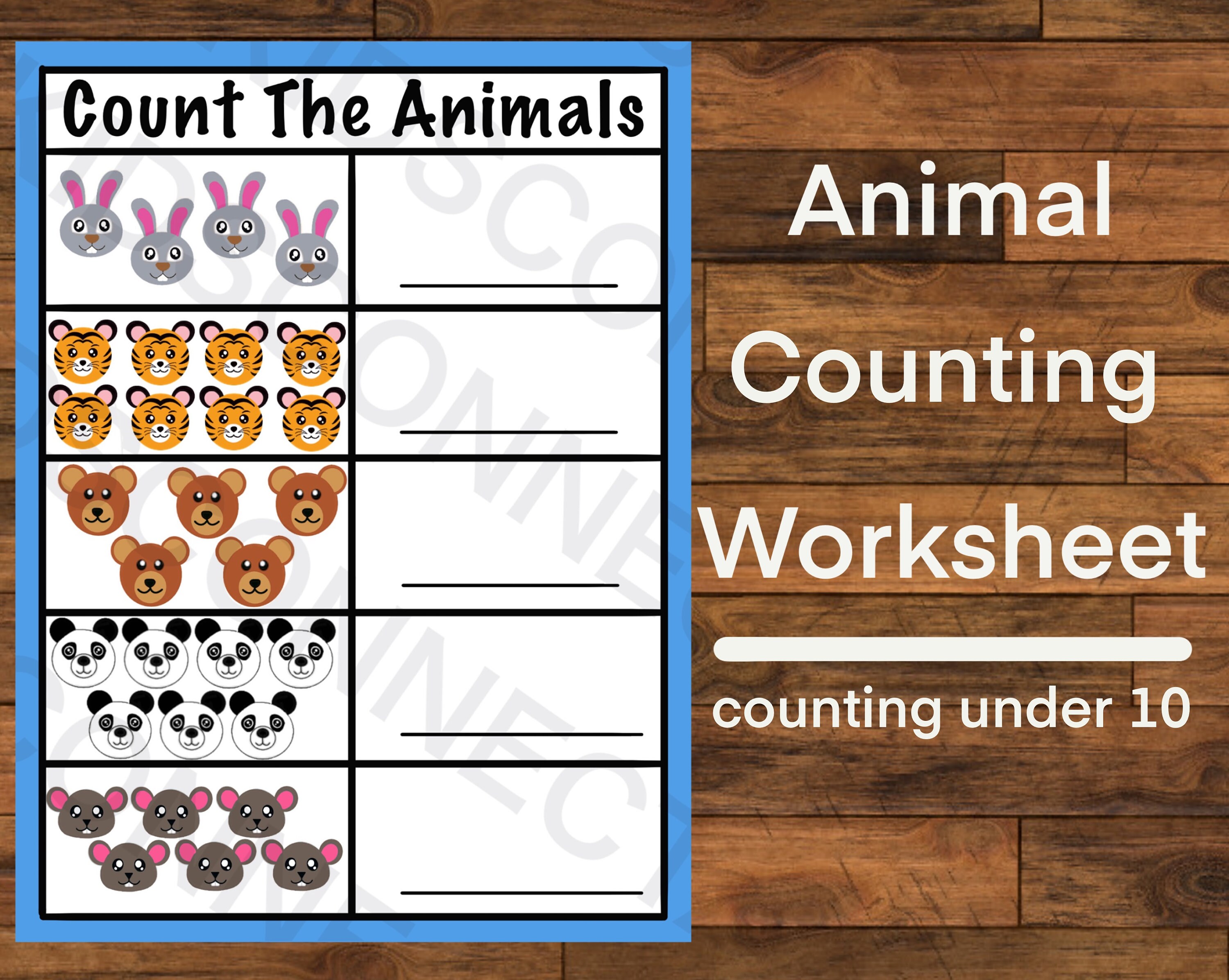 Counting Animals Worksheet Under 10 - Etsy