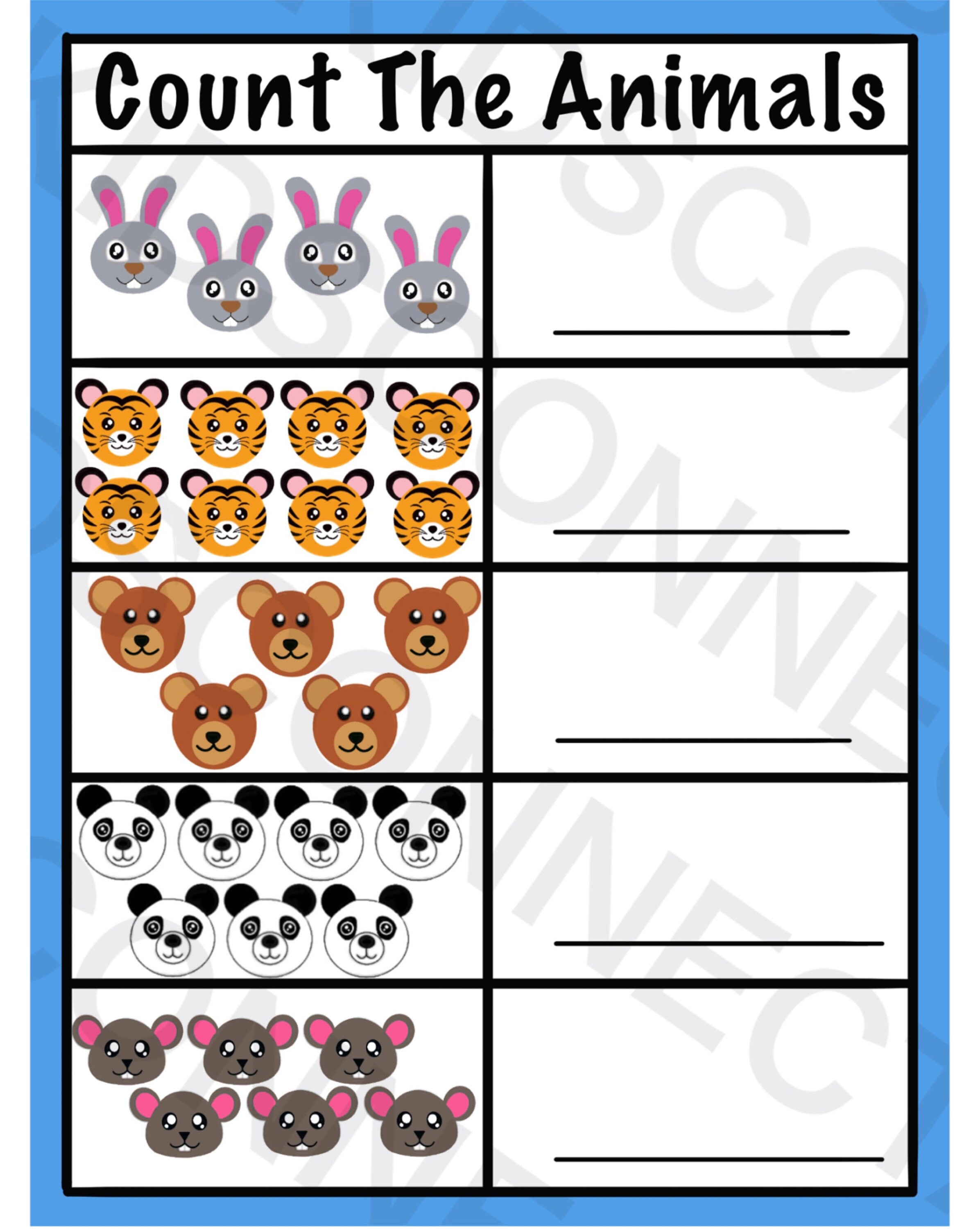Counting Animals Worksheet Under 10 - Etsy