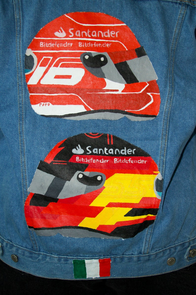 Ferrari Team Jean Jacket, 55 & 16 Jacket, Formula One, Hand Painted ...