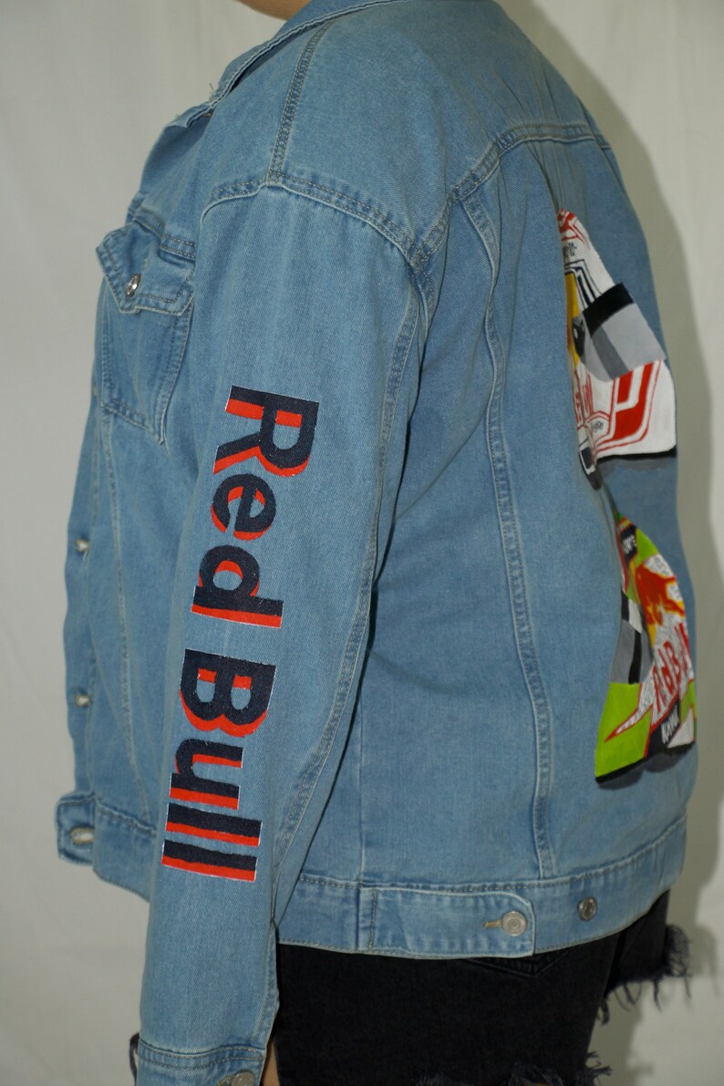 Red Bull Team Jean Jacket, 1 & 11 Jacket, Formula One, Hand Painted ...