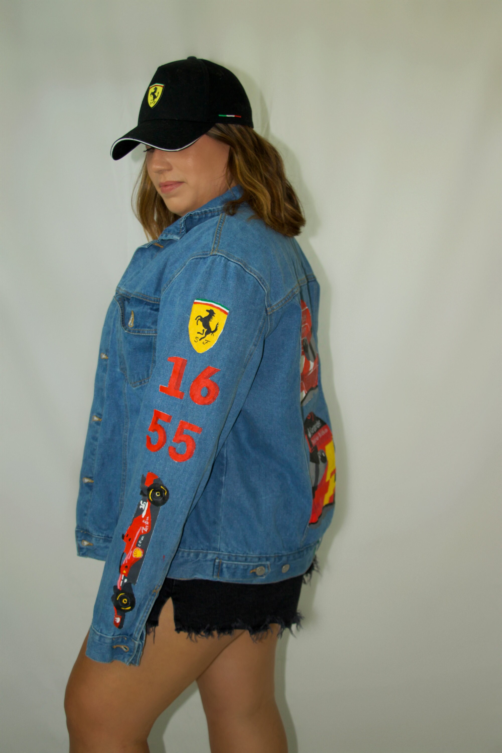 Ferrari Team Jean Jacket, 55 & 16 Jacket, Formula One, Hand Painted ...