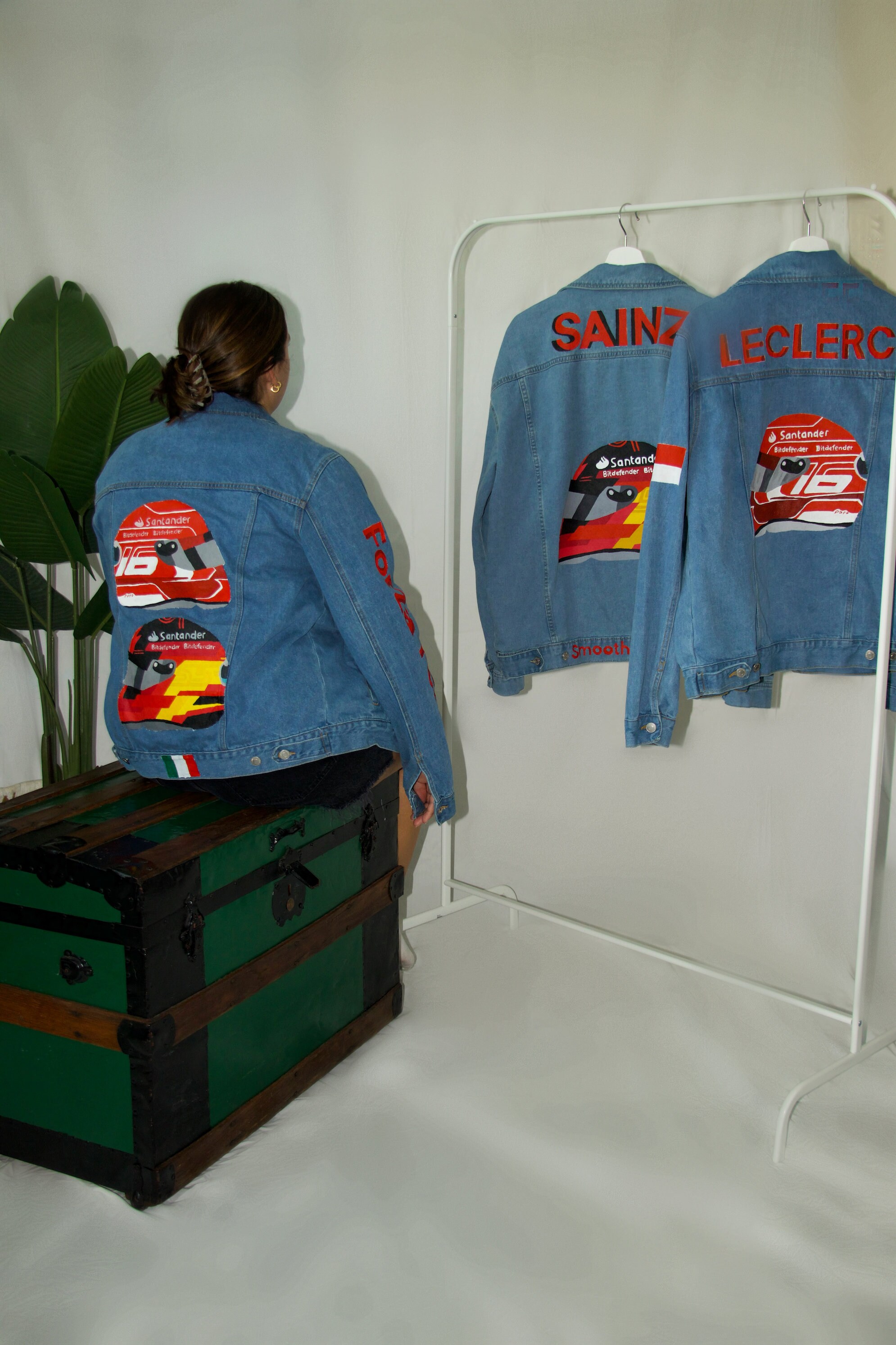 Ferrari Team Jean Jacket, 55 & 16 Jacket, Formula One, Hand Painted ...